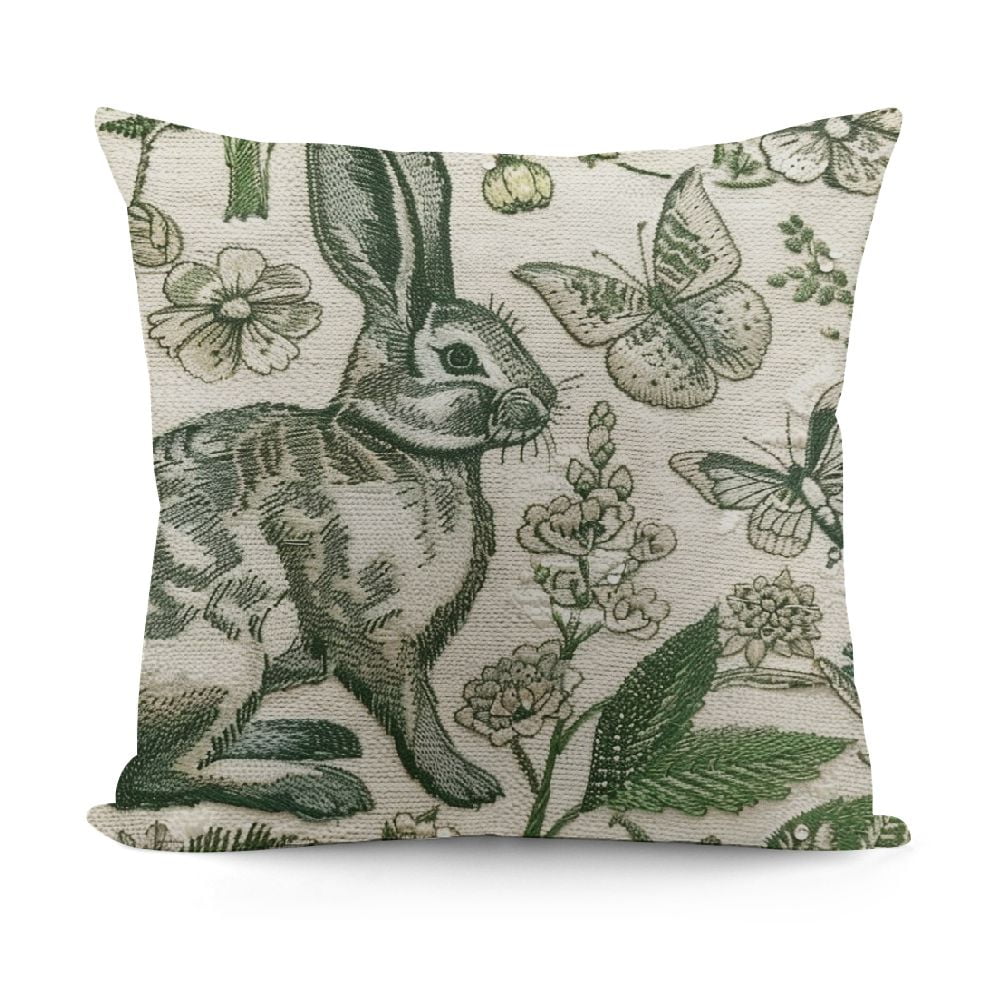 ONETECH Spring Green Pillow Cover Rabbit Bunny Floral Leaf Butterfly ...