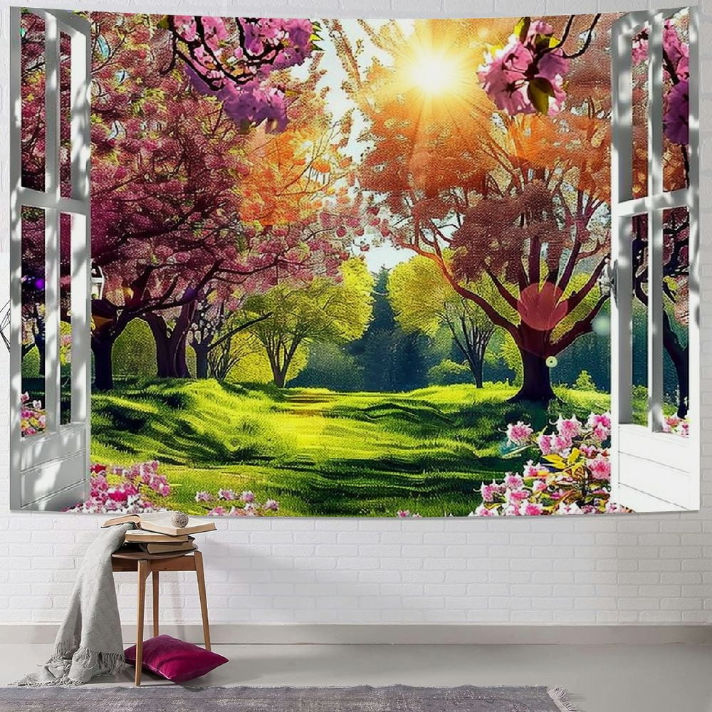 ONETECH Spring Landscape Tapestry Natural Scenery Window View Aesthetic ...
