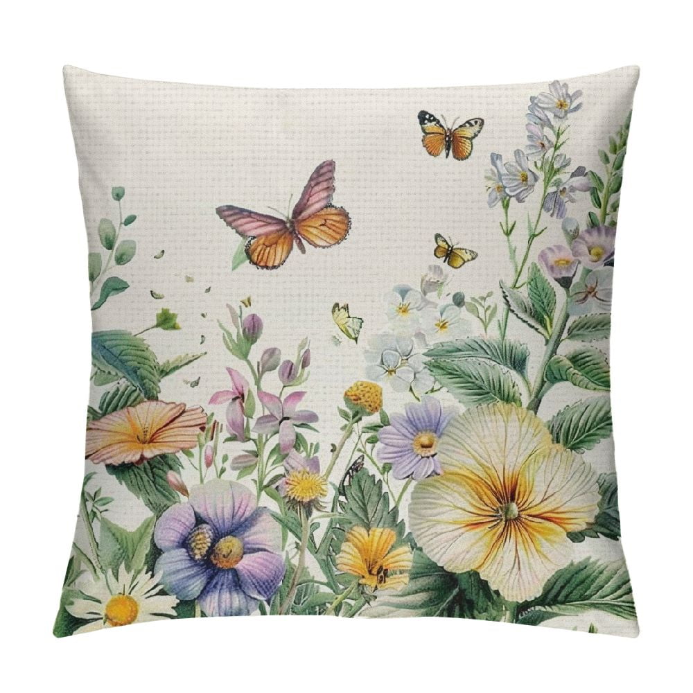 ONETECH Spring Pillow Cover, Watercolor Lavender Eucalyptus Butterflies ...