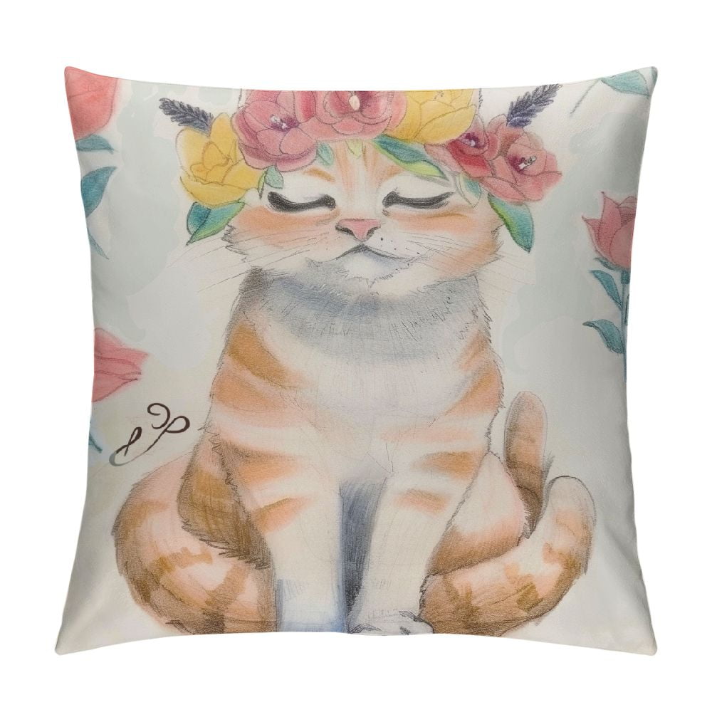 ONETECH Spring Pillow Covers Cat Flower Throw Pillow Covers, Spring Cat ...