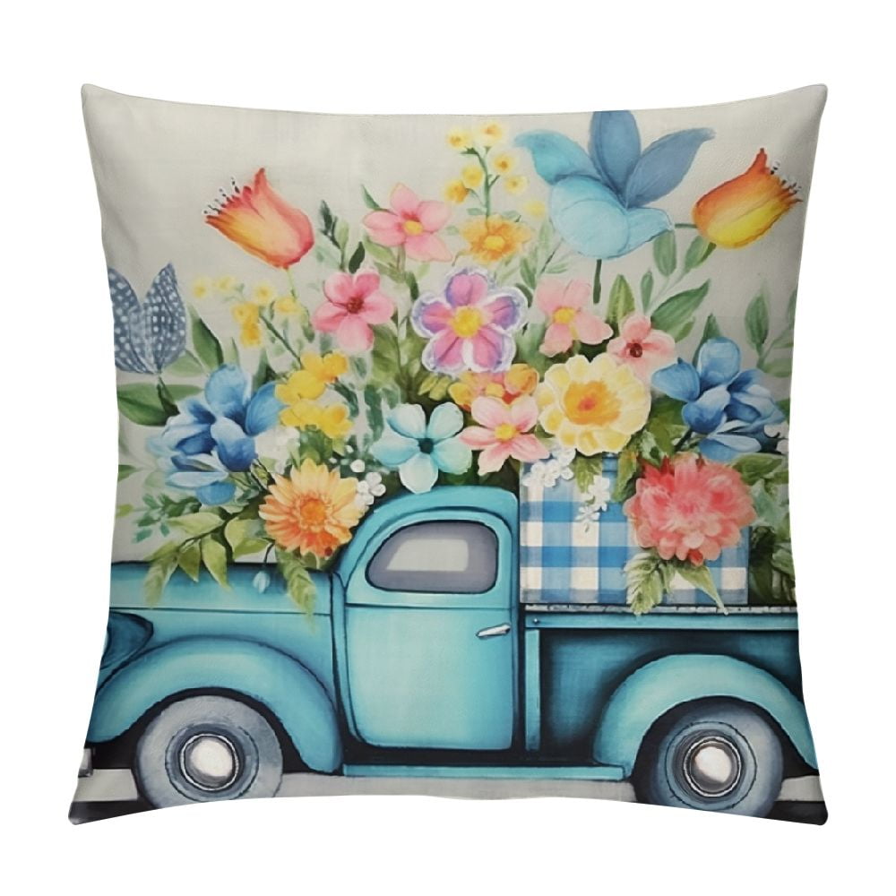 FUMJ Spring Pillow Covers Flowers Mason Jar Leaves Butterfly Truck ...
