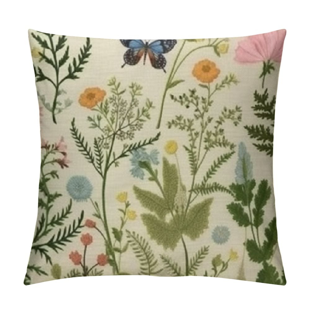 Onetech Spring Pillow Covers Sage Green Wildflower Decorative Throw