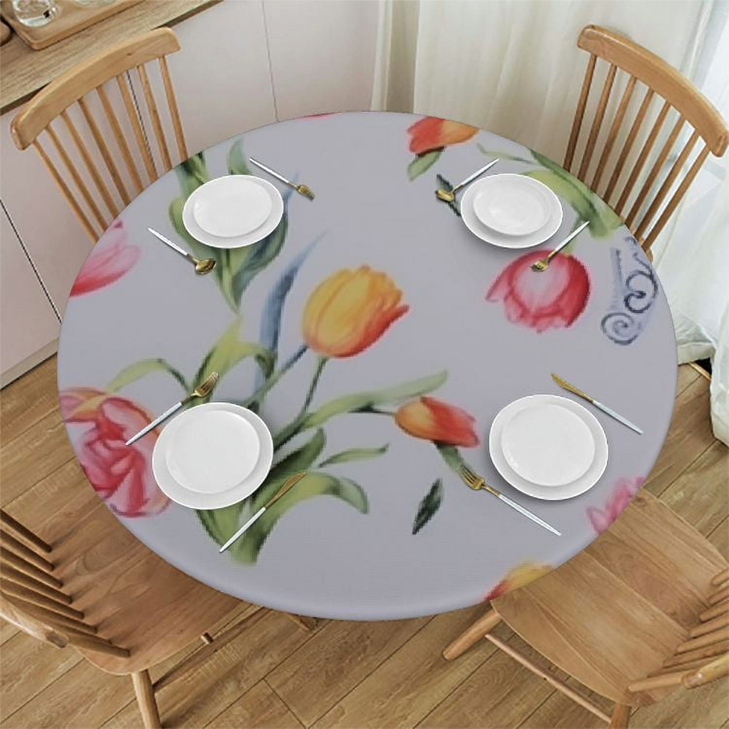 ONETECH Spring Round Fitted Tablecloth Stretch Spandex Table Cover with ...