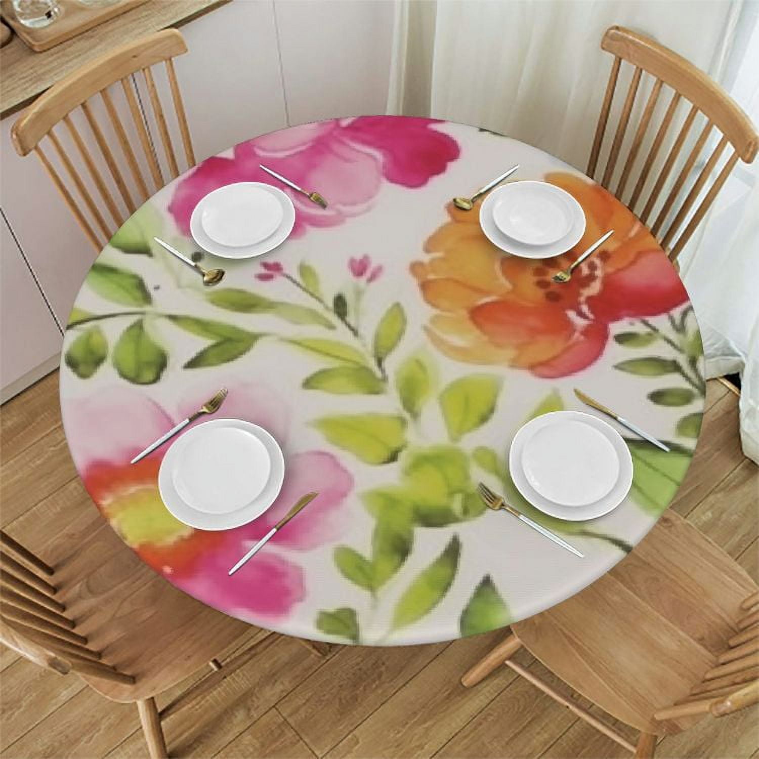FUMJ Spring Summer Floral Round Tablecloths Purple Pink Watercolor ...