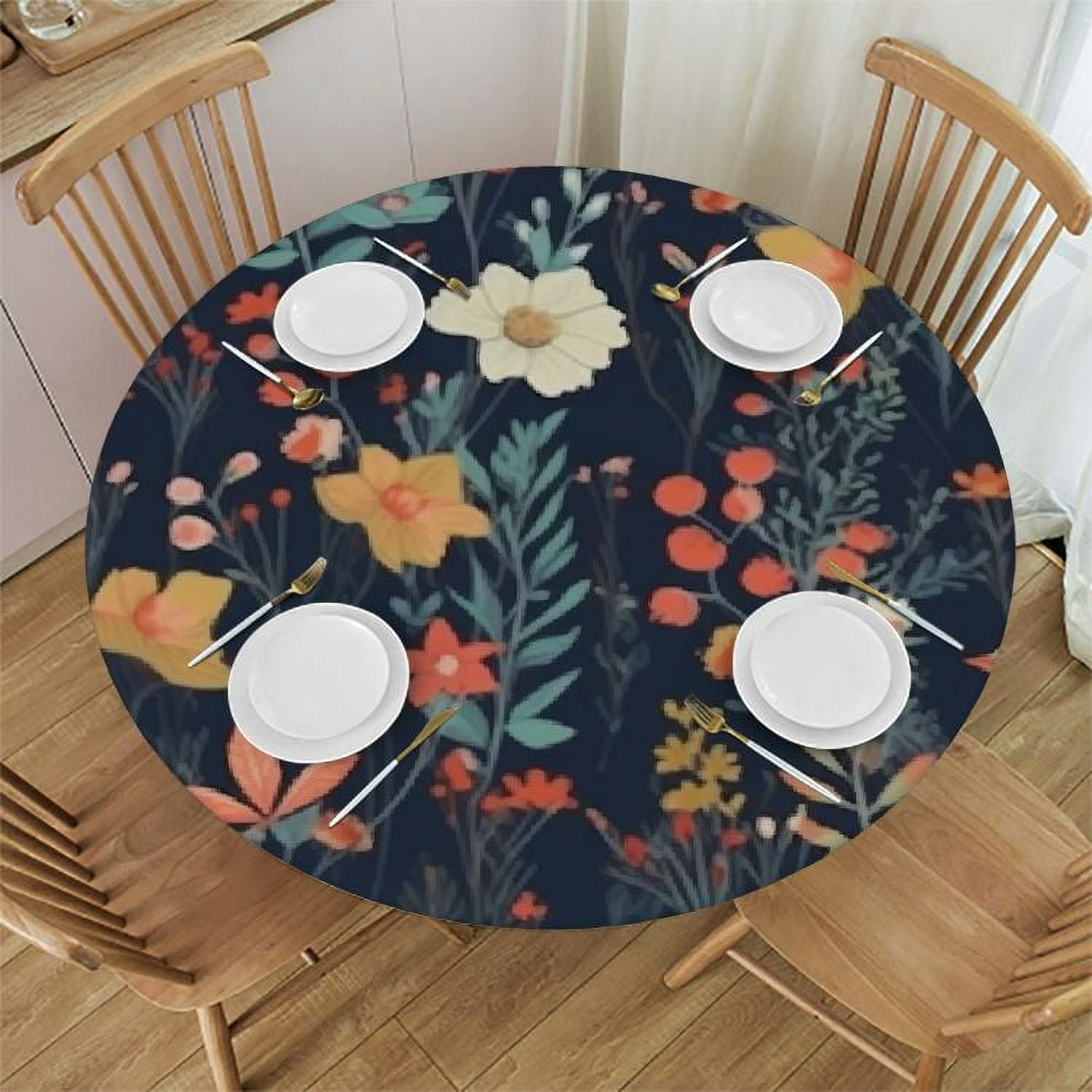 ONETECH Spring Summer Floral Tablecloth Round Farmhouse Navy Blue ...