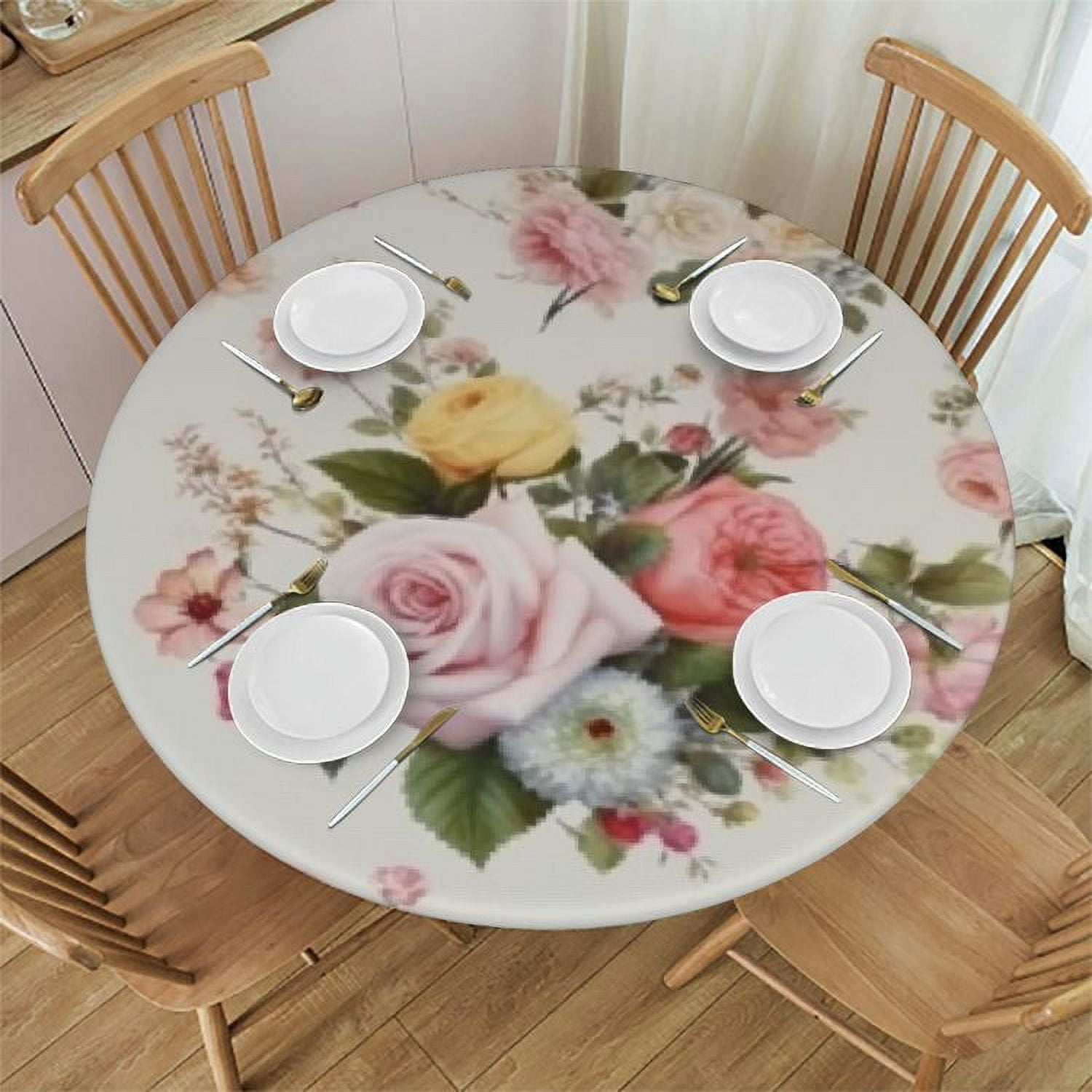 ONETECH Spring Summer Rose Floral Round Tablecloth Pink Yellow Garden ...