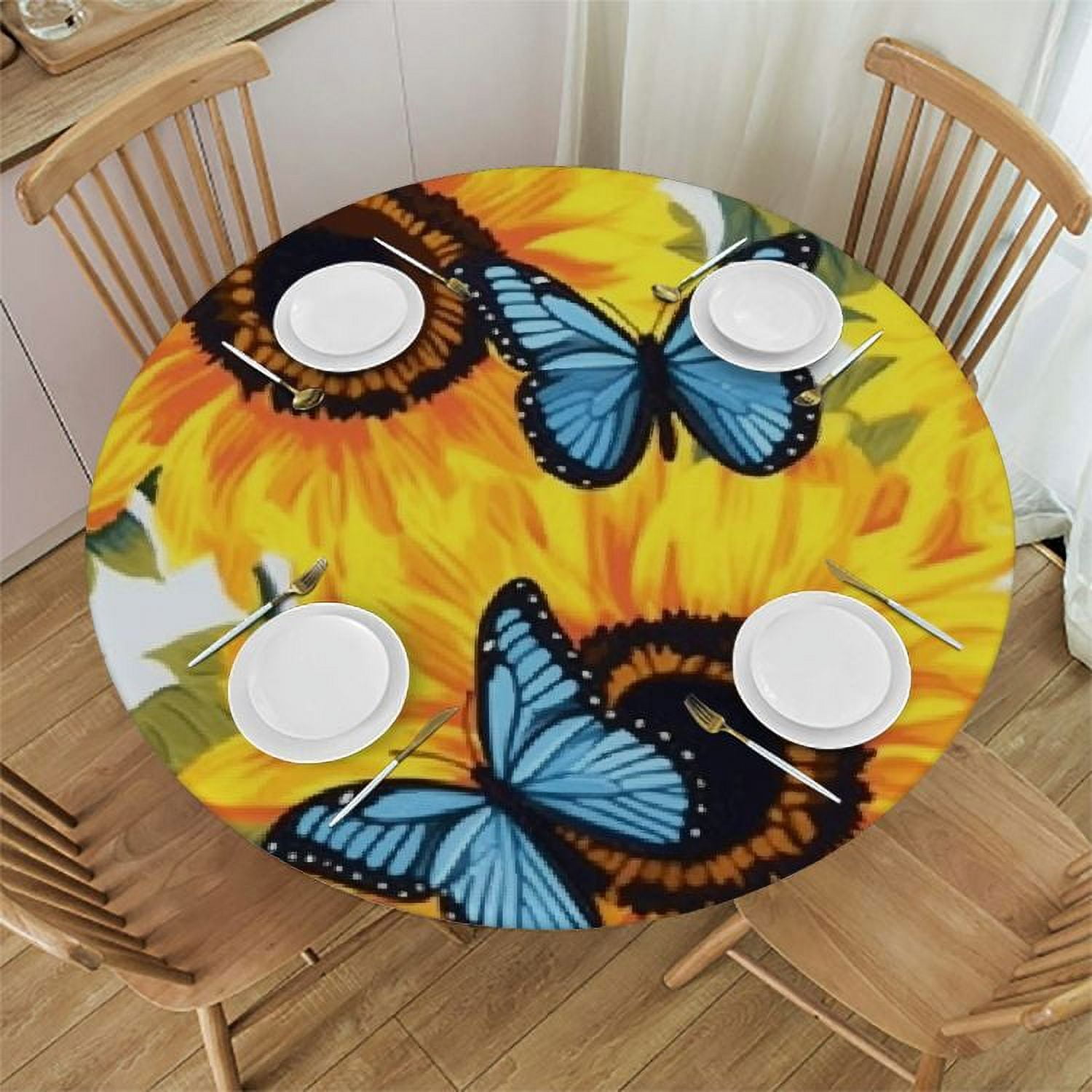 ONETECH Spring Summer Sunflower Summer Sunshine Blue Butterfly Round ...