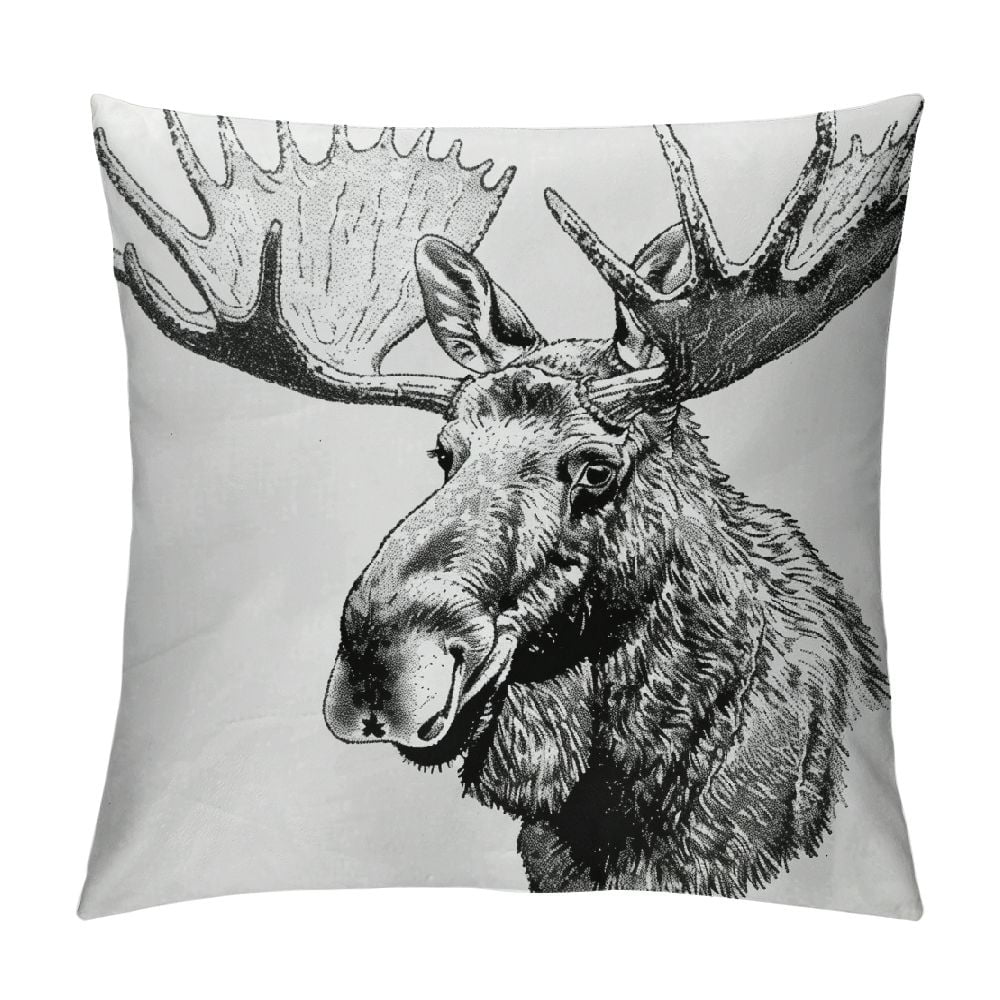 ONETECH Square Pillow Cover Black Moose Eurasian Elk Head Wildlife ...