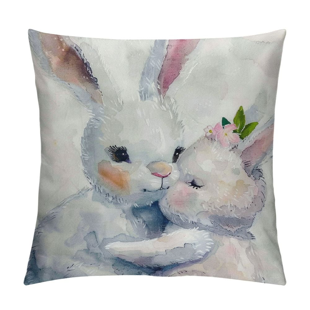 FUMJ Square Pillow Cover Cute Cartoon Grey Baby and Mother Bunnies with ...