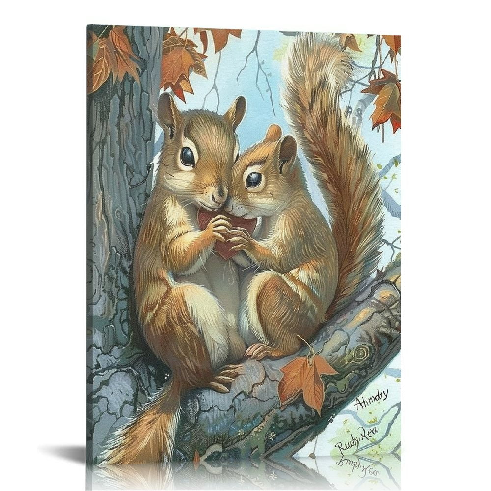 ONETECH Squirrels - Couple of Nuts - Romantic Wildlife and Animal Framed Prints for ...