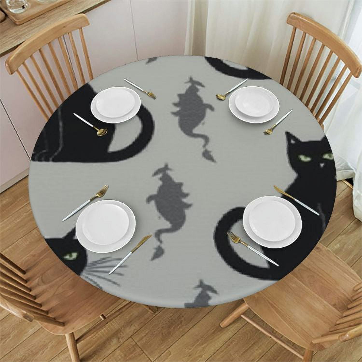 ONETECH Stain Resistant Waterproof Round Table Cloth - Cat Pattern ...