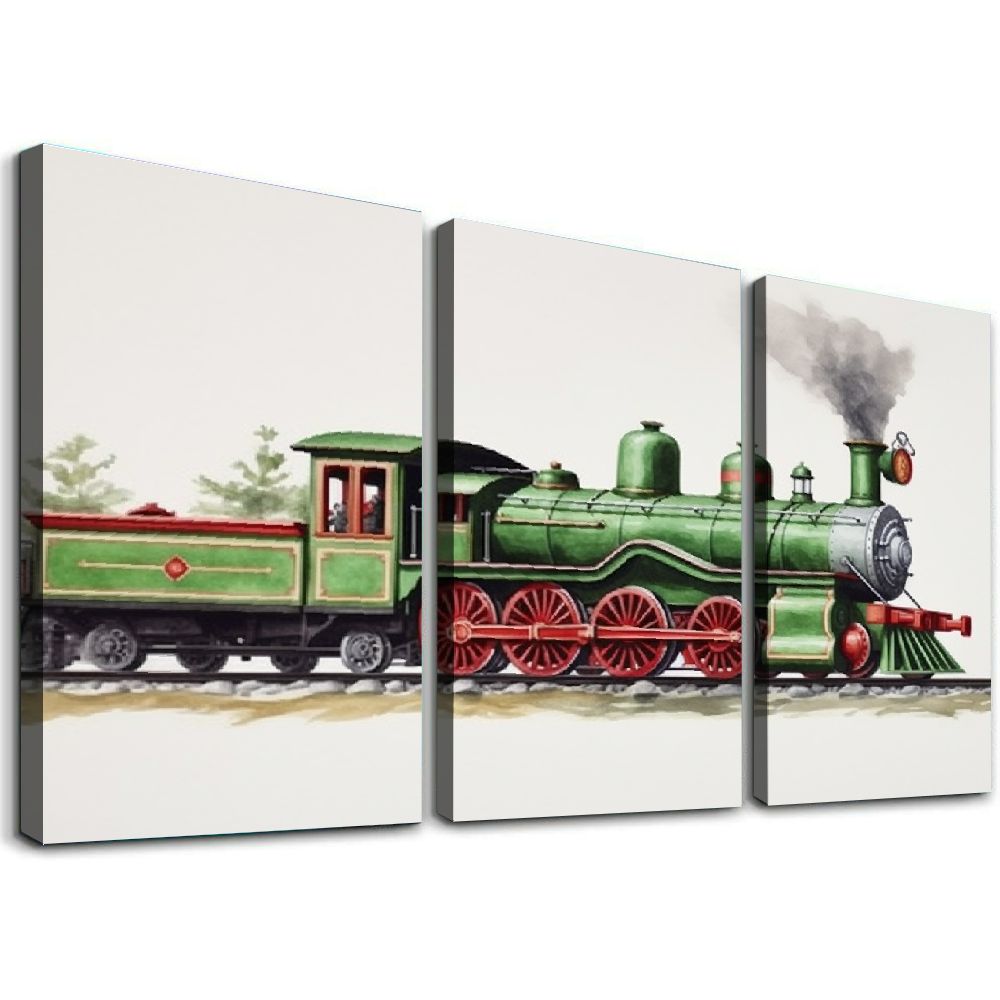 ONETECH Steam Engine Canvas Wall Art Watercolor Transportation Train ...