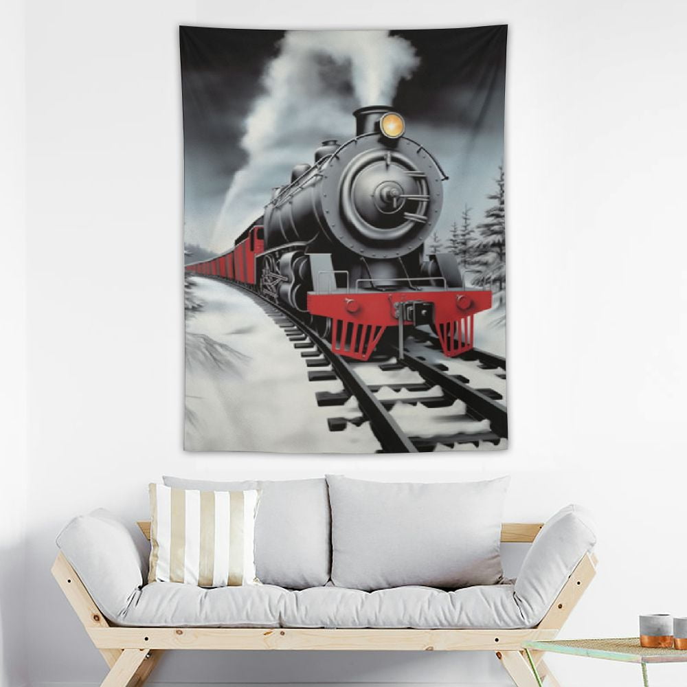 ONETECH Steam Engine Tapestry, Locomotive Red Black Train on Steel ...