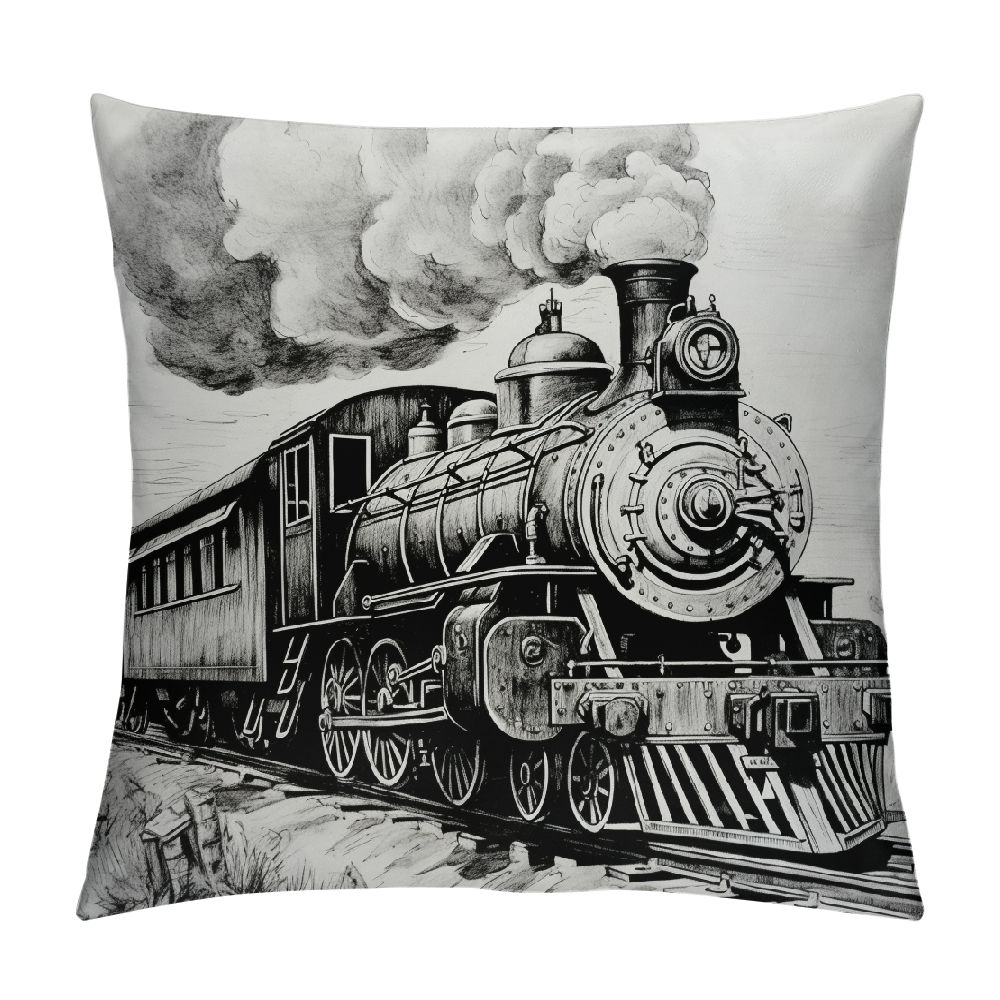 FUMJ Steam Engine Throw Pillow Cushion Cover, Rustic Old Train in ...