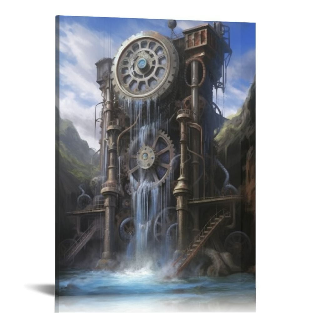 ONETECH Steampunk Waterfall Retro Poster Canvas Painting Wall Art ...