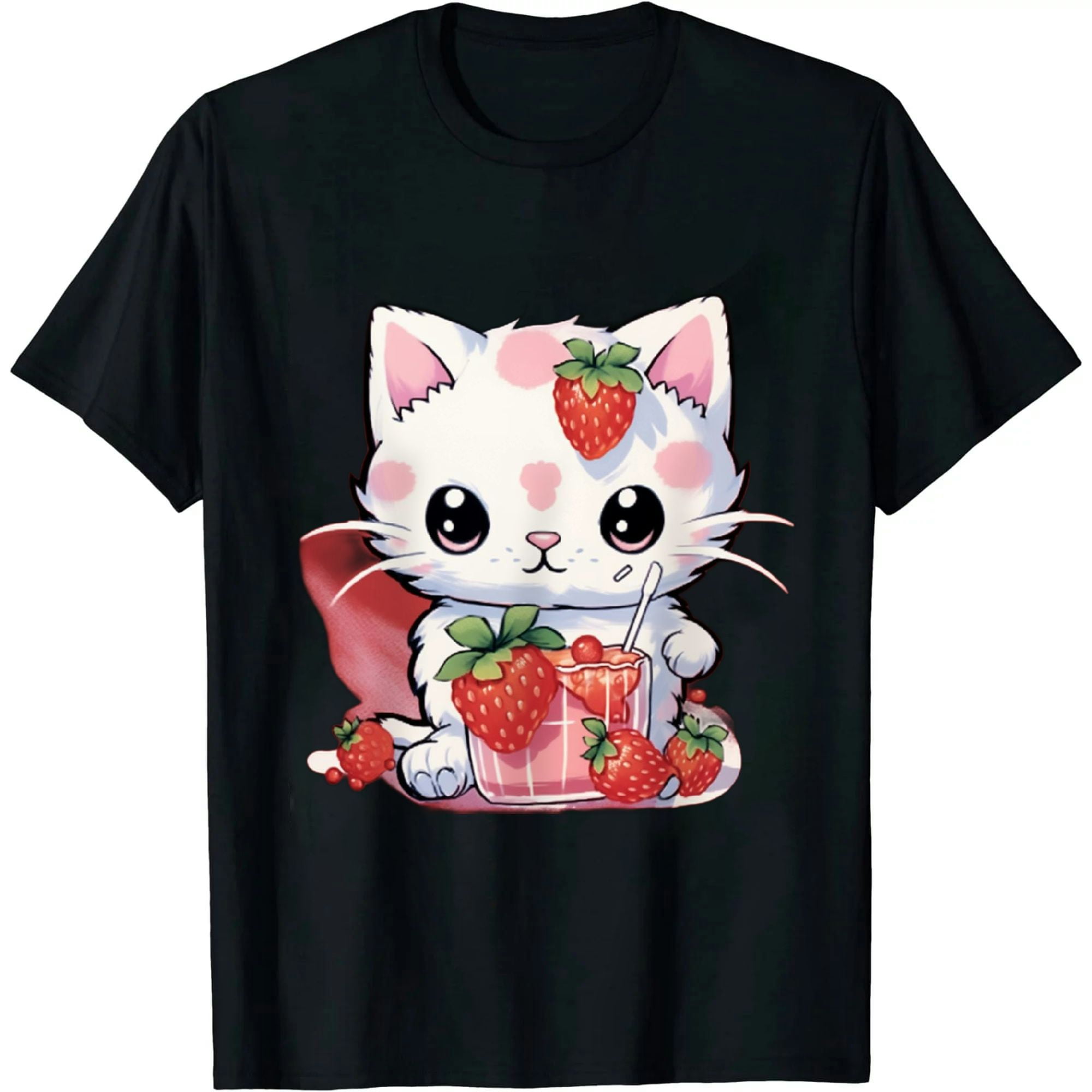 ONETECH Strawberry Milk Strawberry Shake Cat Kawaii Chibi Anime T-Shirt ...