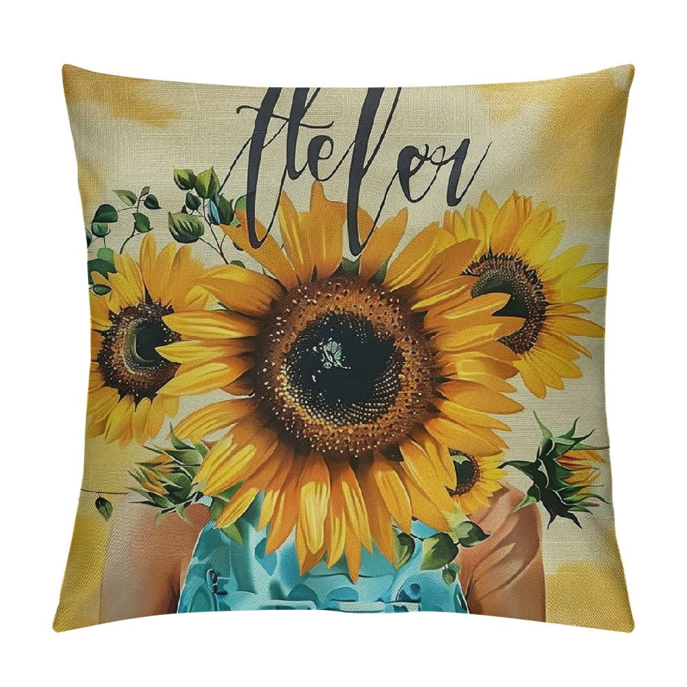 ONETECH Summer Hello Sunshine Sunflower Yellow Throw Pillow Cover ...