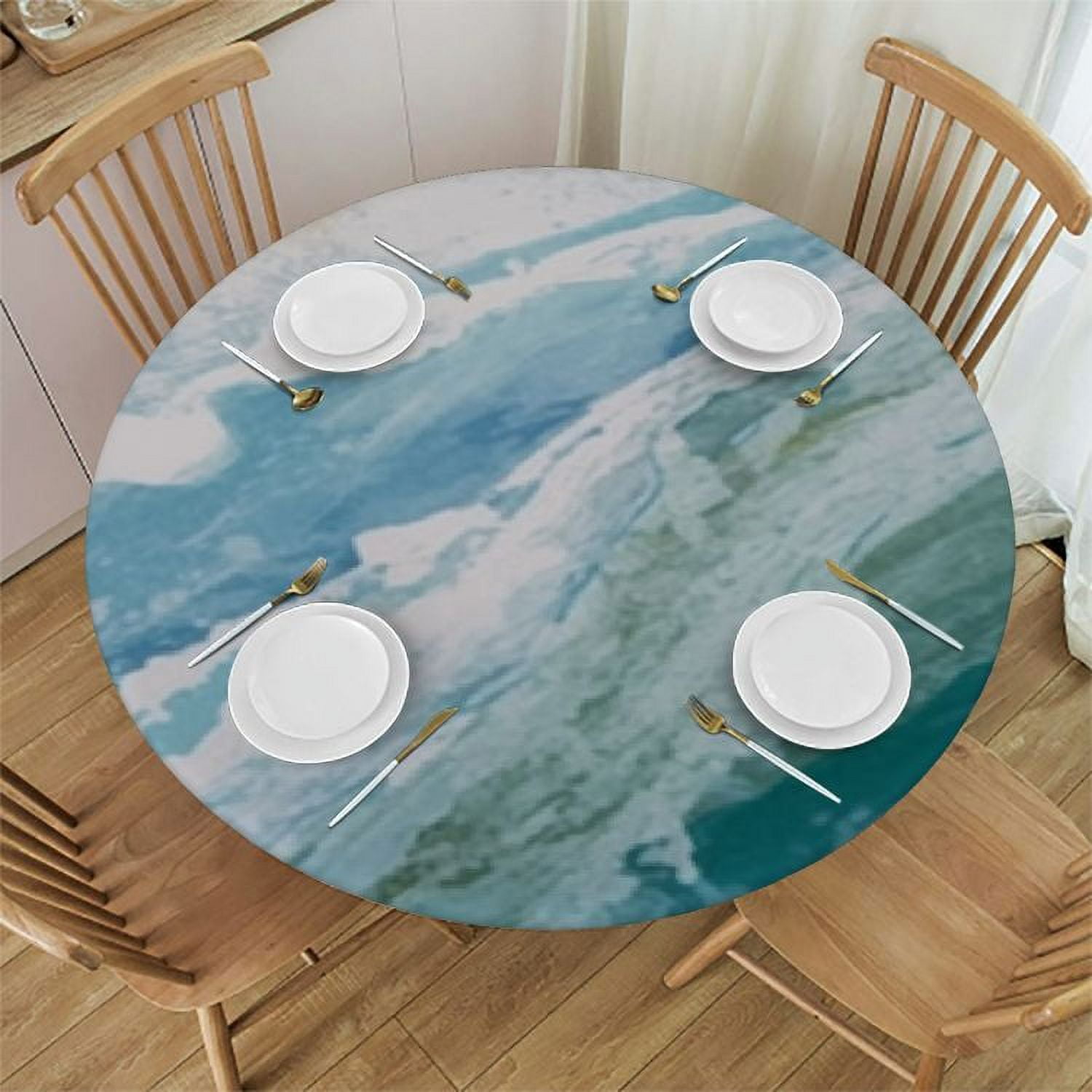FUMJ Summer Ocean Round Fitted Tablecloth Beach Seaside Waterproof ...