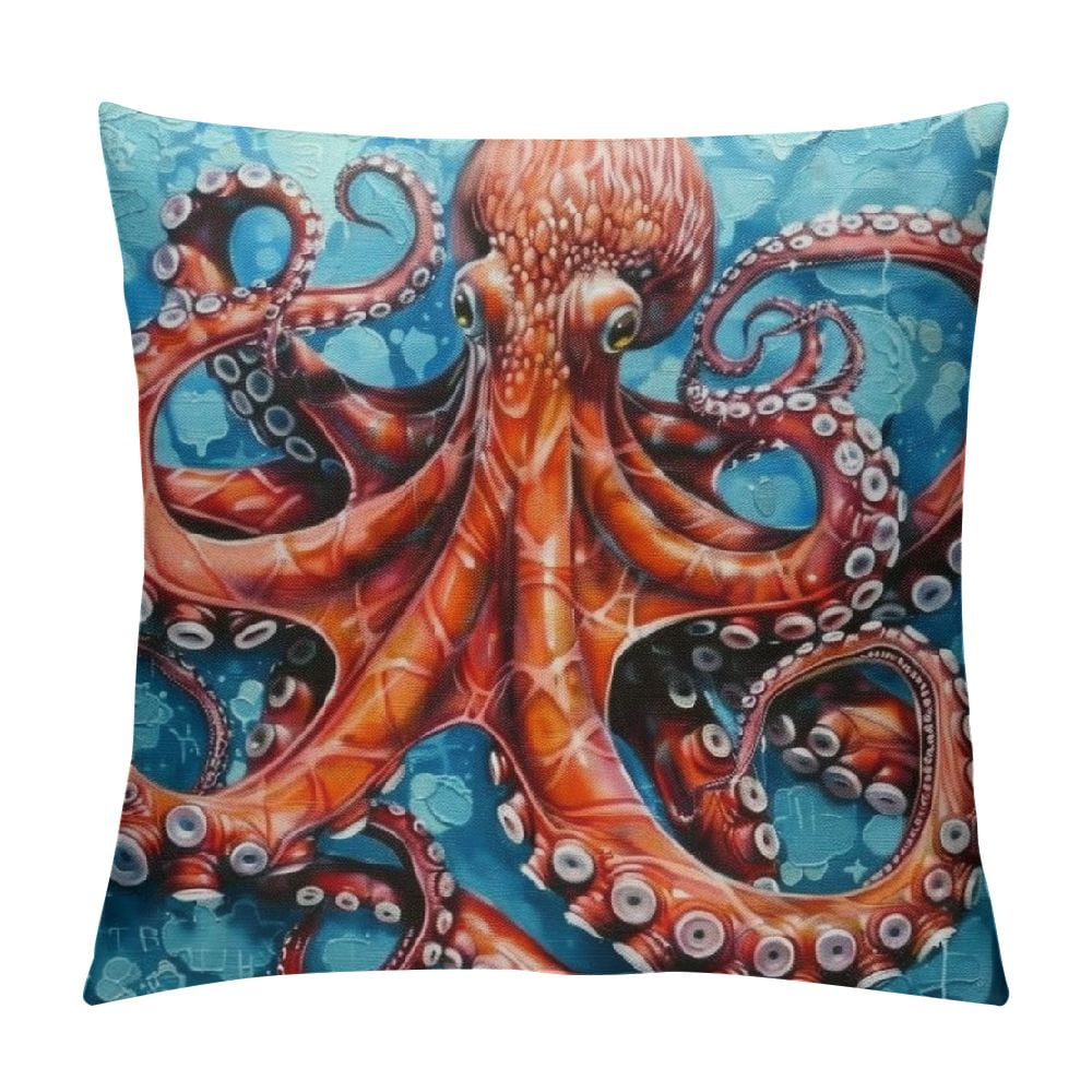 ONETECH Summer Pillow Covers Orange Octopus Cushion Case Vintage ...