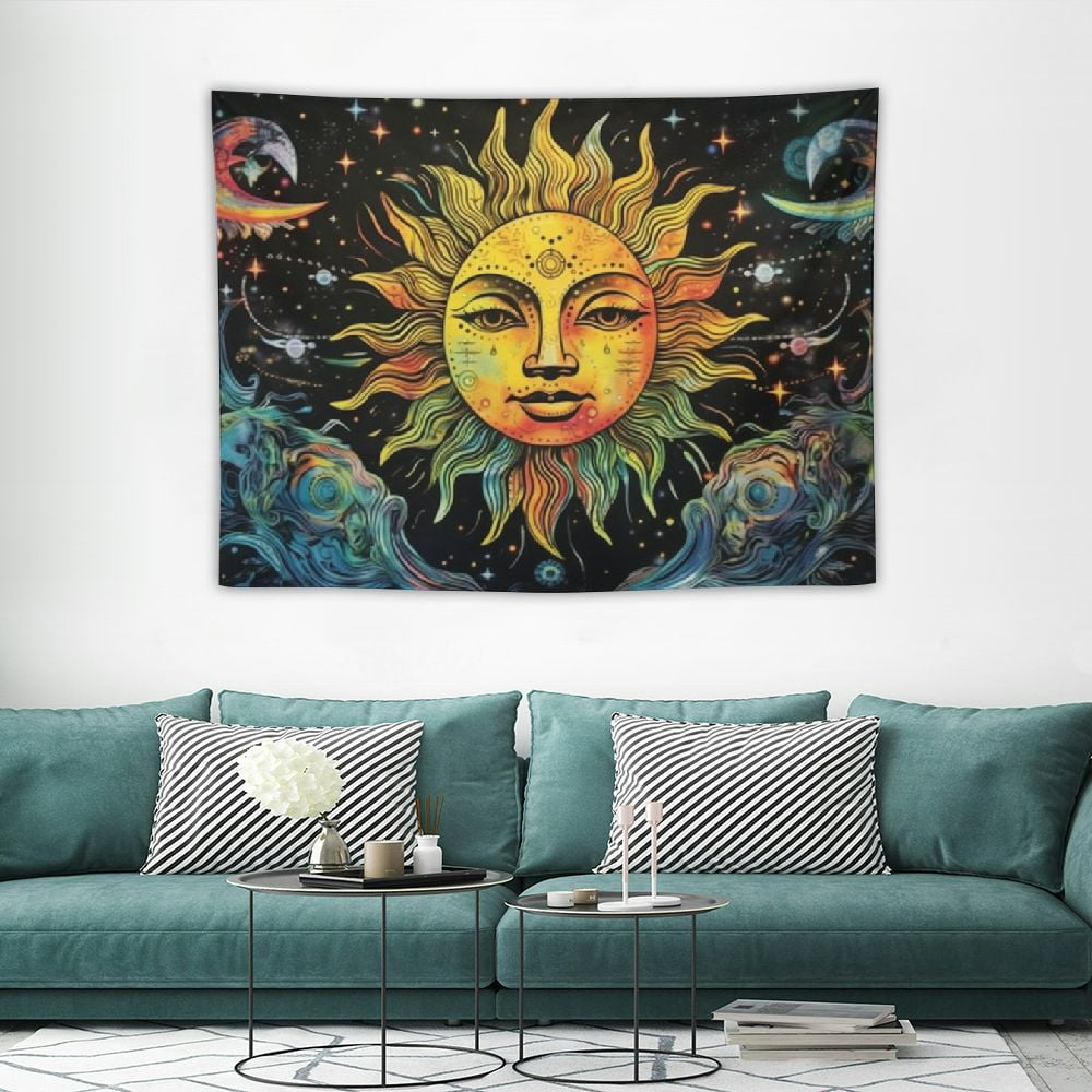 ONETECH Sun and Moon Tapestry Burning Sun Tapestry Black Colorful Wall ...
