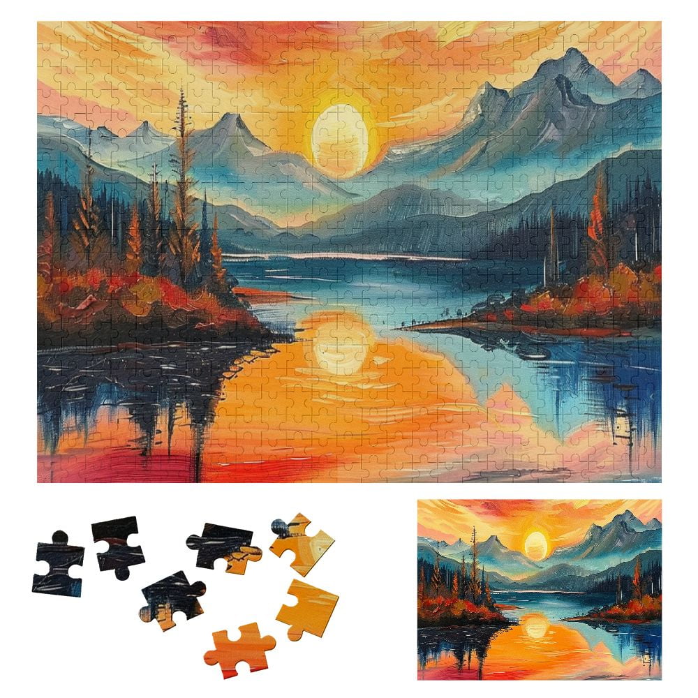 FUMJ Sun Mountain Sunset Forest Landscape Wooden Jigsaw Puzzle ...