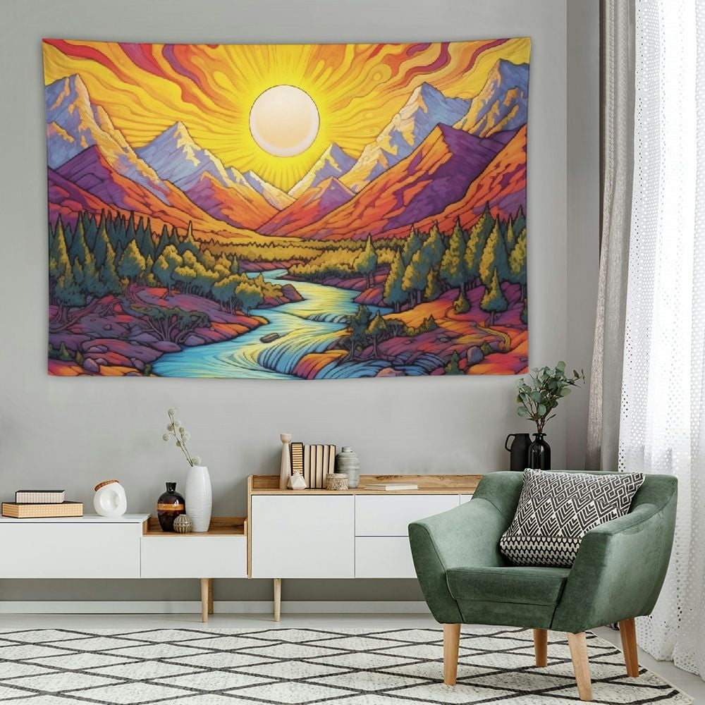 ONETECH Sun Mountain Tapestry Trippy Forest Tree Tapestry Vintage ...
