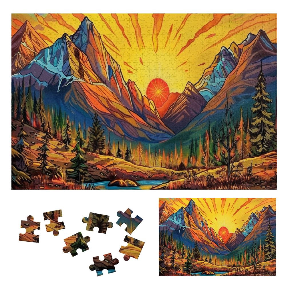 ONETECH Sun Mountain Trippy Forest Tree Vintage Aesthetic Plant Wooden ...