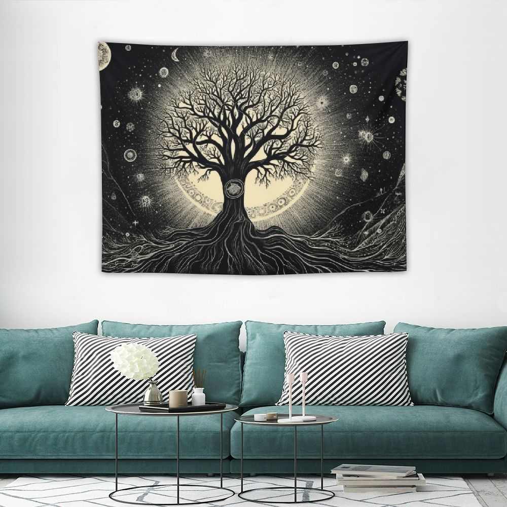 ONETECH Sun and Moon Tapestry Tree of Life Wall Tapestry for Bedroom Aesthetic Black and Gold ...