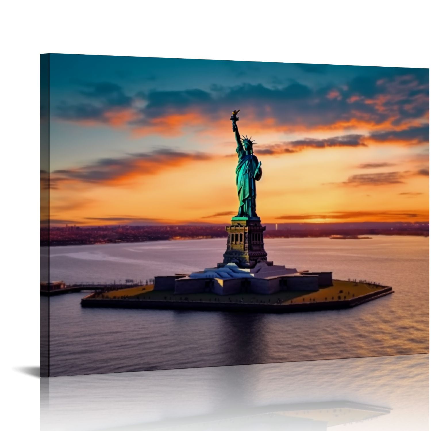 ONETECH Sunset Landscape Liberty Statue Wall Art Picture USA Liberty ...