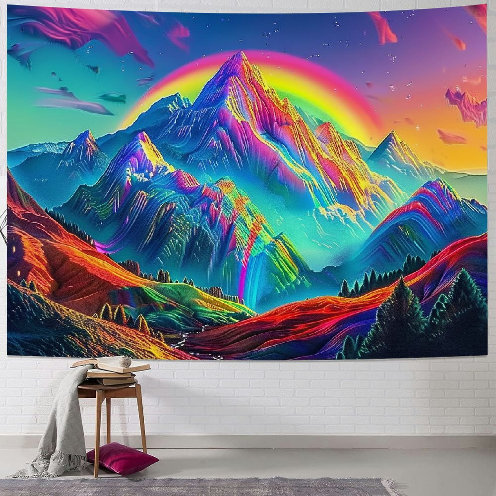 ONETECH Sunset Mountain Tapestry, Colorful Forest Lake Tapestry, Neon ...