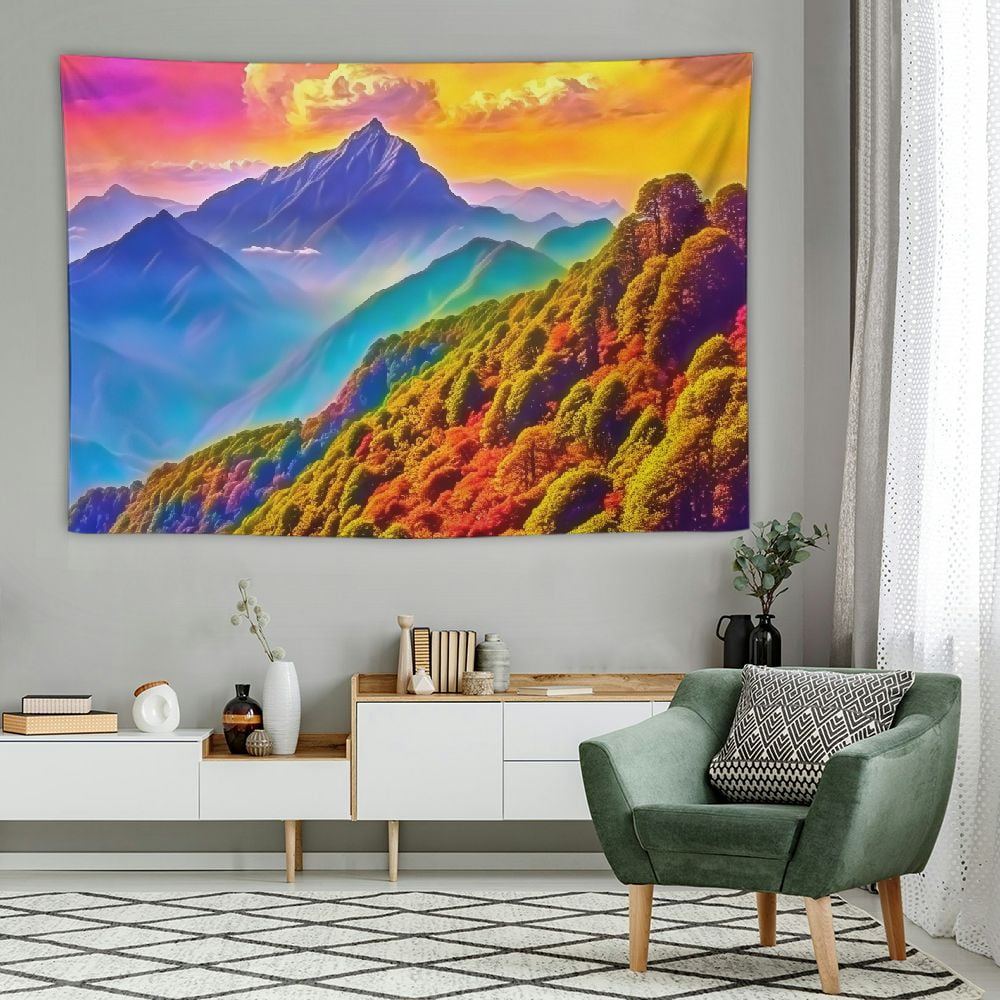 ONETECH Sunset Mountain Tapestry Forest Tree Nature Landscape Tapestry ...