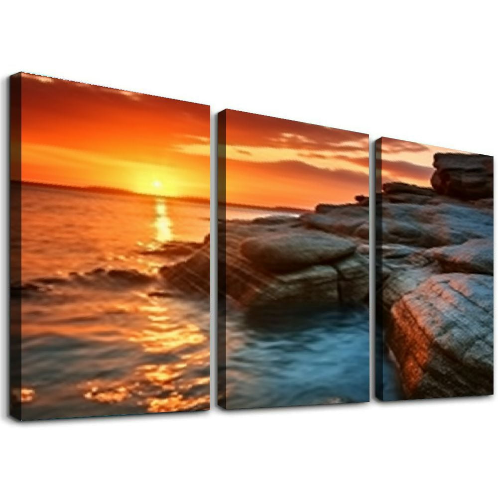 ONETECH Sunset Sea Beach Modern Seascape Pictures Paintings on Canvas ...
