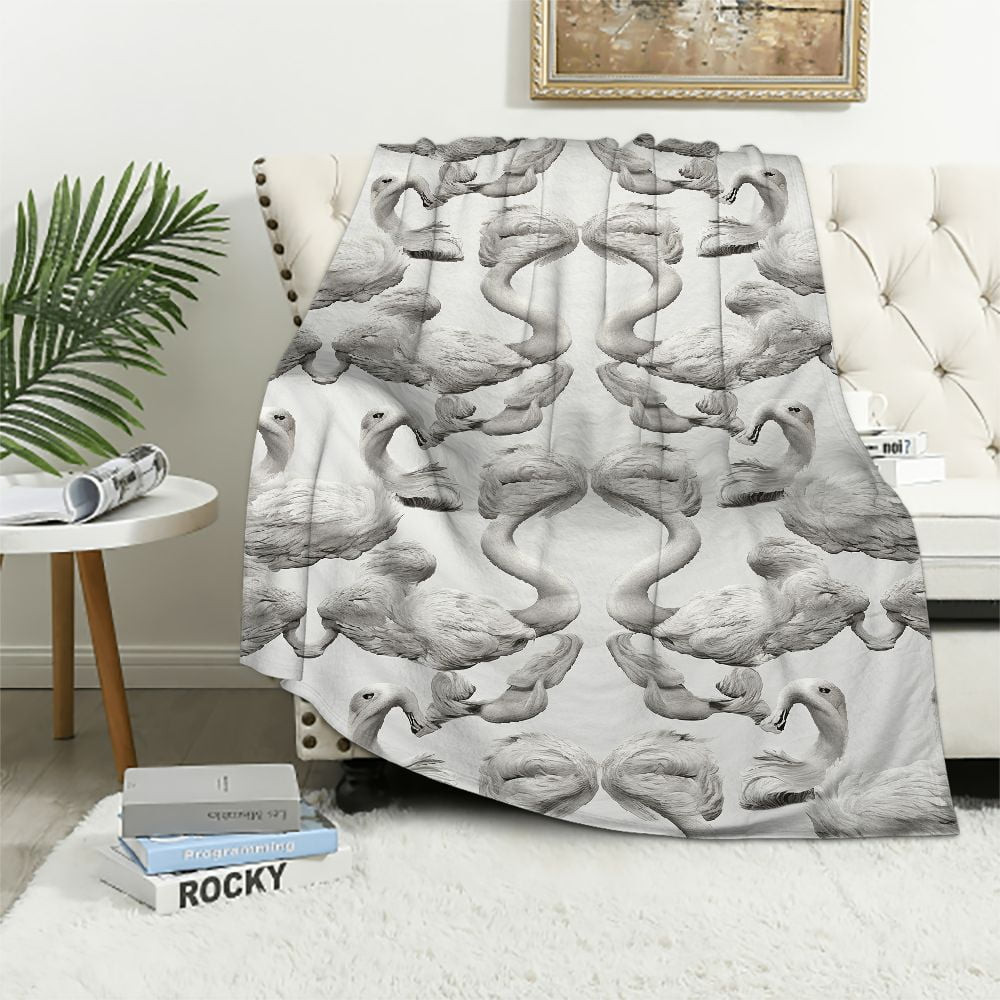 ONETECH Swan Throw Blanket, Sketch Art Pattern of Swimming Waterfowls ...
