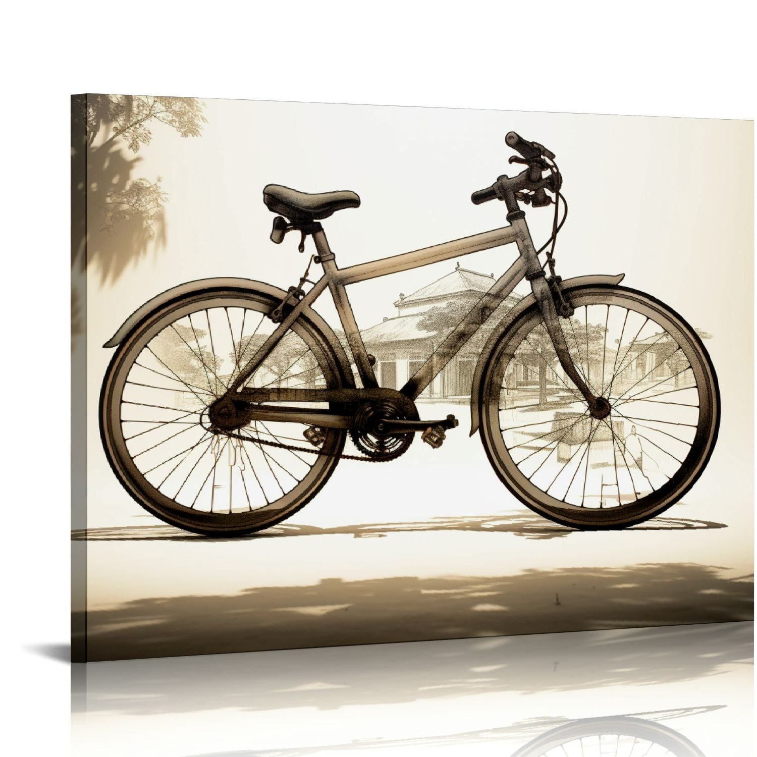 ONETECH Sylvie Bicycle Framed Canvas Wall Art Natural, Whimsical Wall ...