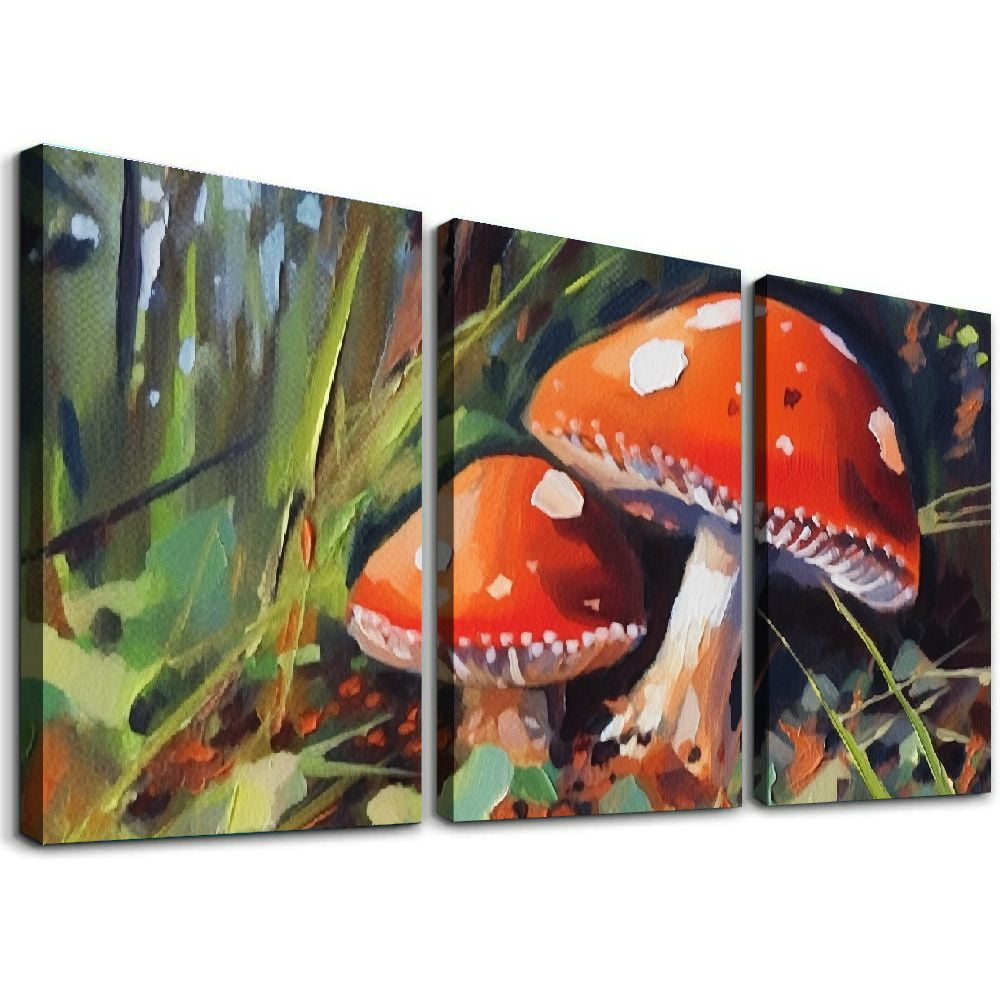 ONETECH Sylvie Toadstool Study No Canvas Wall Art by Rachel Christopoulos, 12''x16''X3 Panels ...
