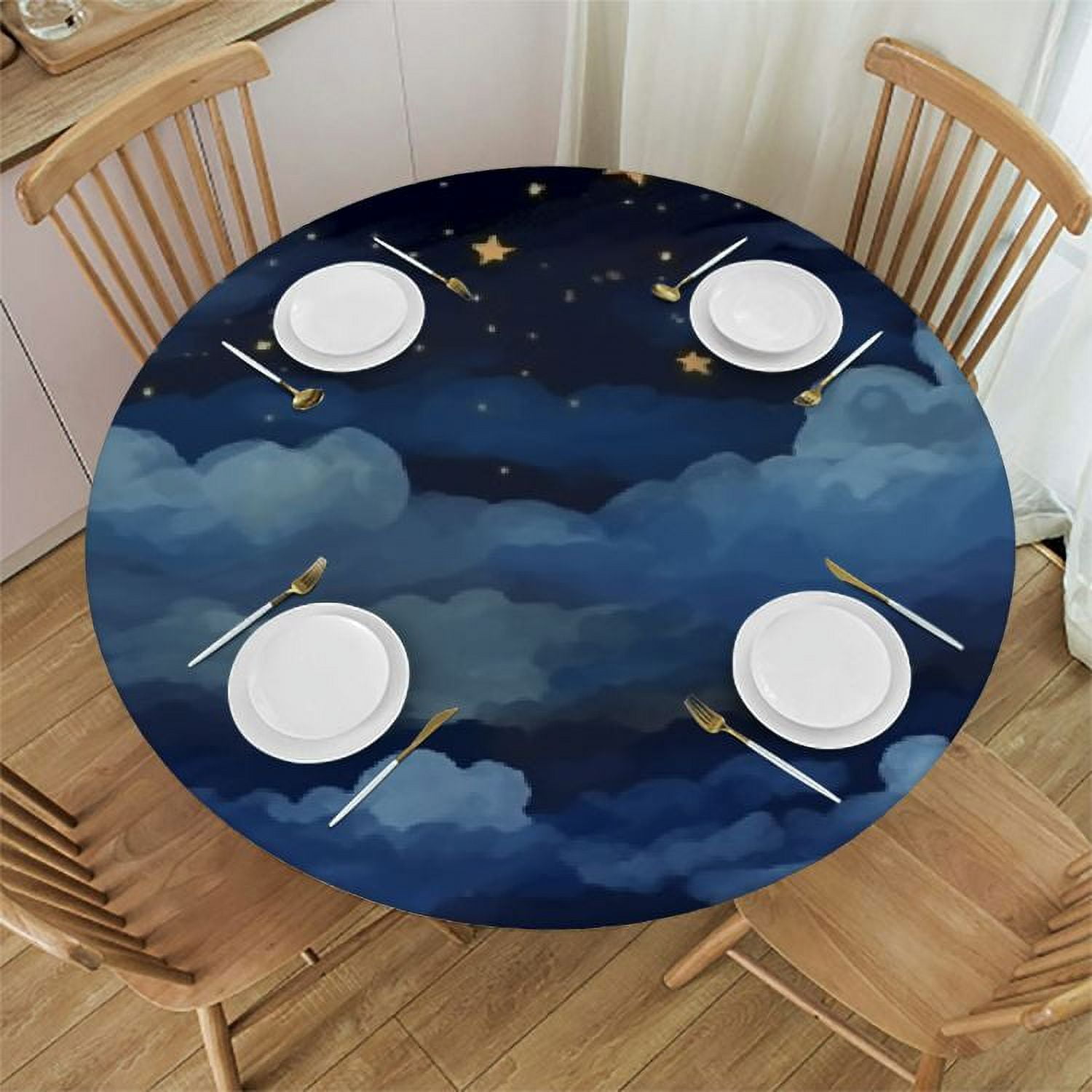 ONETECH Tablecloth Round Stars and Clouds Table Cloth Dark Blue ...