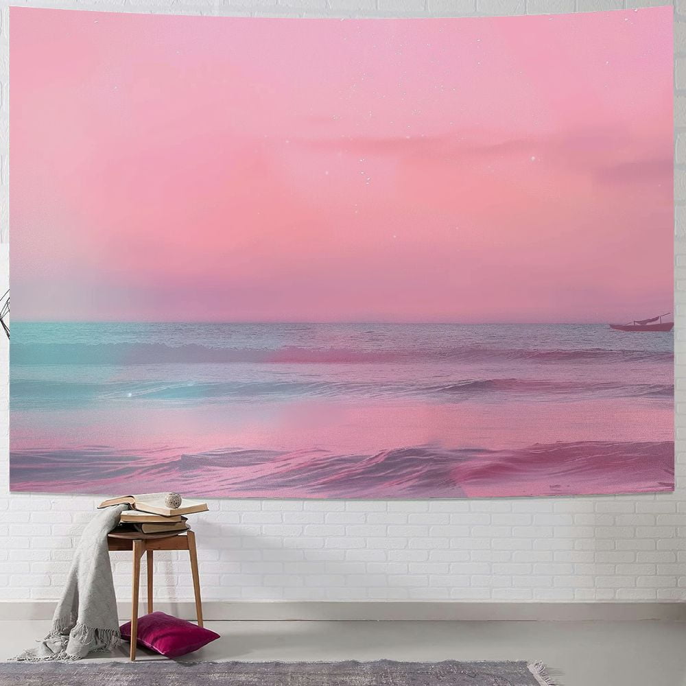 ONETECH Tapestry Beach Tapestry Pink Sea Sky Moon Tapestries Wall ...