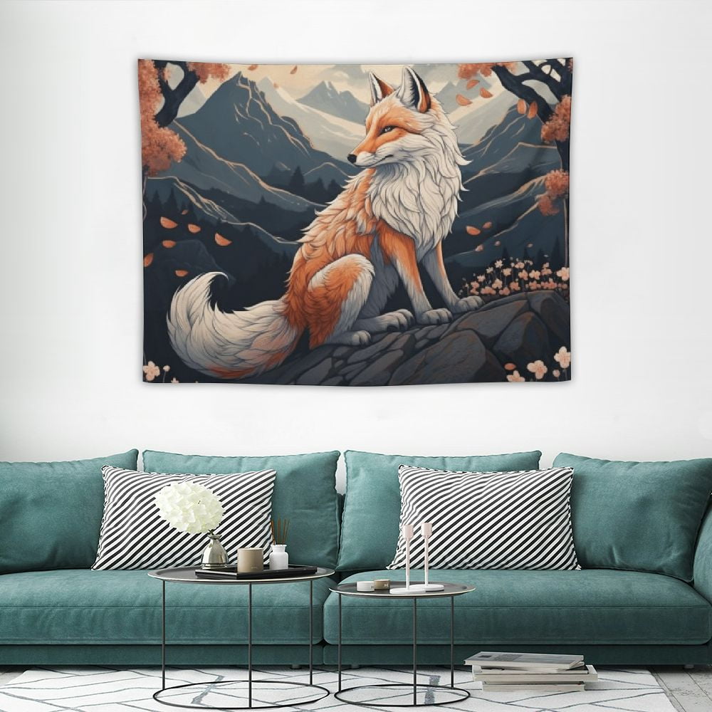 ONETECH Tapestry Japanese Style Mountain White Flowers Fox Tapestry ...
