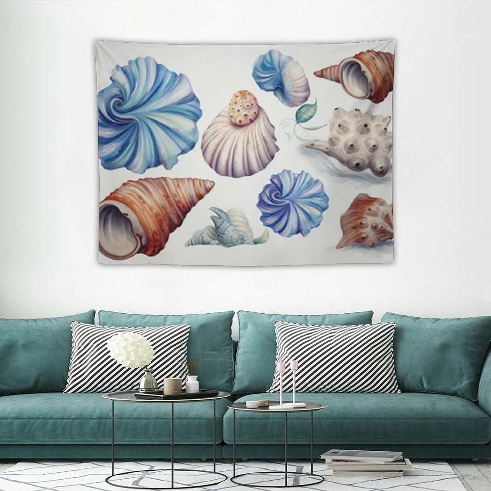 ONETECH Tapestry Navy Scallop Pearl Nautical Life Shells Watercolor ...