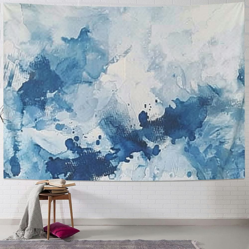 ONETECH Tapestry Print Cold Abstract Watercolor in Blue Silver and Gray Tone Cool Wall Hangings ...