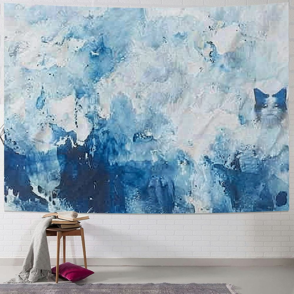 ONETECH Tapestry Print Cold Abstract Watercolor in Blue Silver and Gray ...