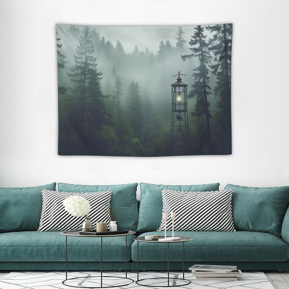 ONETECH Tapestry Wall Hanging,Fog Mountain Forest Misty View from Larch ...