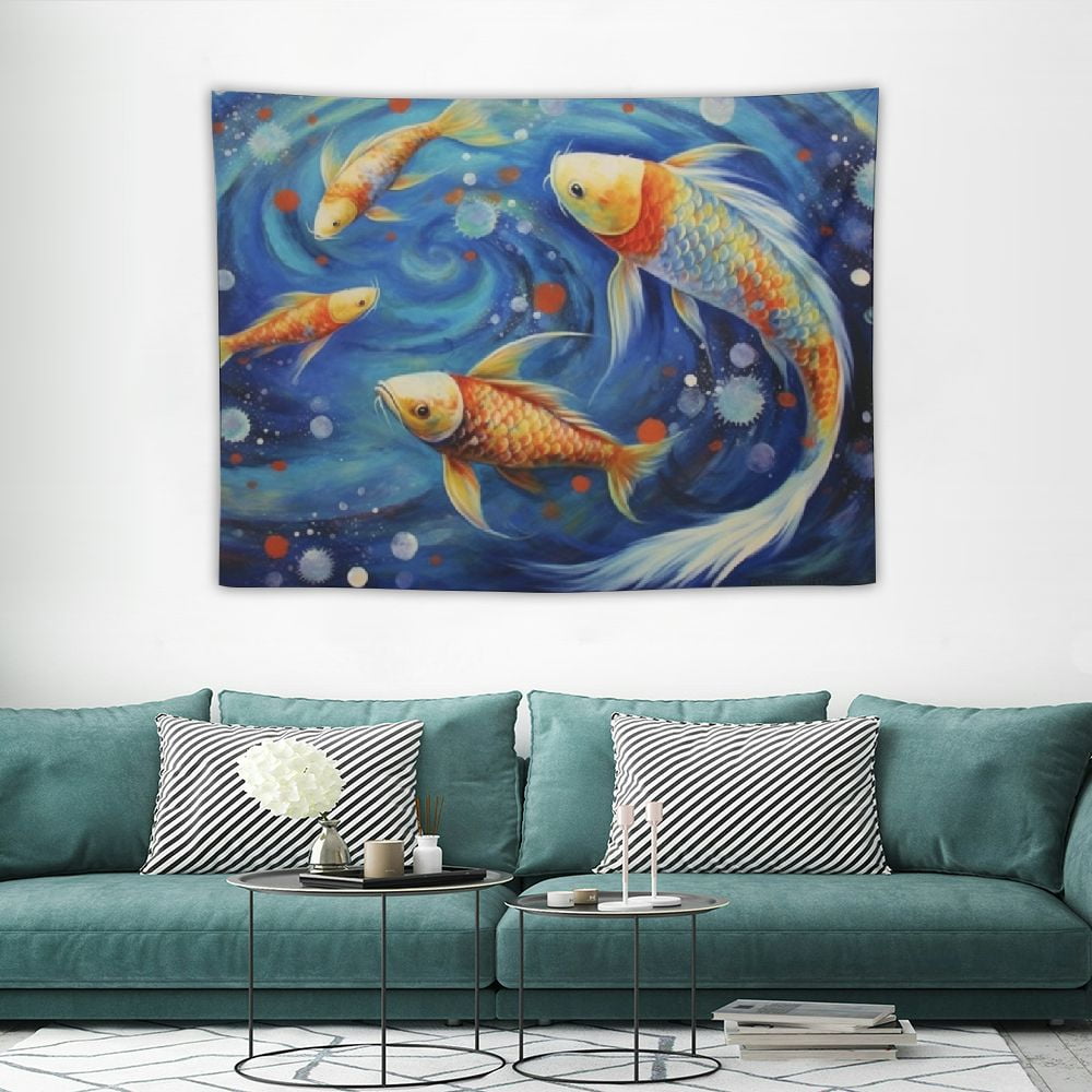 ONETECH Tapestry Wall Hanging Oil Painting Koi Fish Tapestry Tapestry ...
