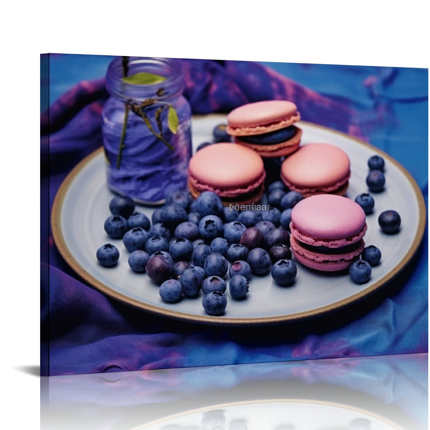 ONETECH Tasty Macarons with Blueberries Kitchen Canvas Wall Art Print ...