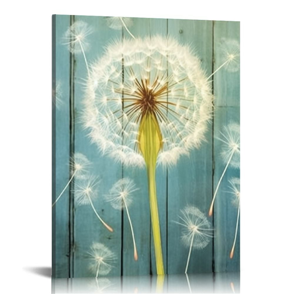 ONETECH Teal Art Home Decor Flower Canvas Wall Art White Dandelion on ...