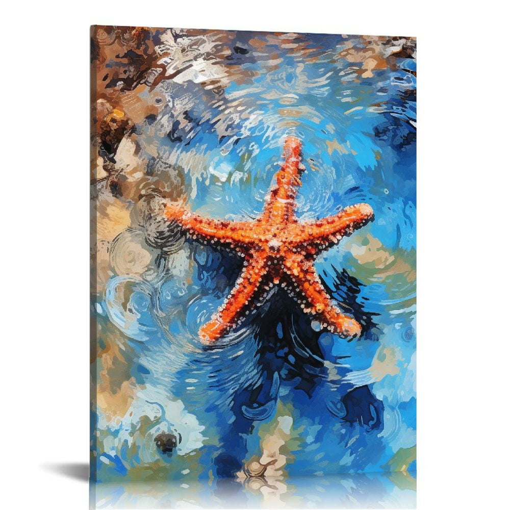 ONETECH Teal Blue Starfish Ocean Wall Art Beach Seashell Wall Decor ...