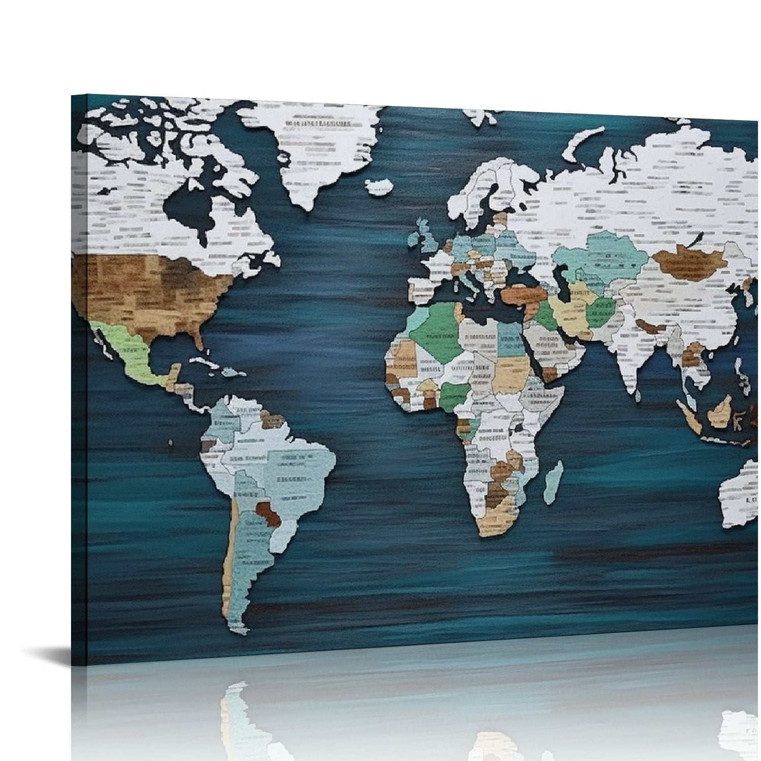FUMJ Teal Decor World Map Canvas Wall Art Pictures for Living Room Wall ...