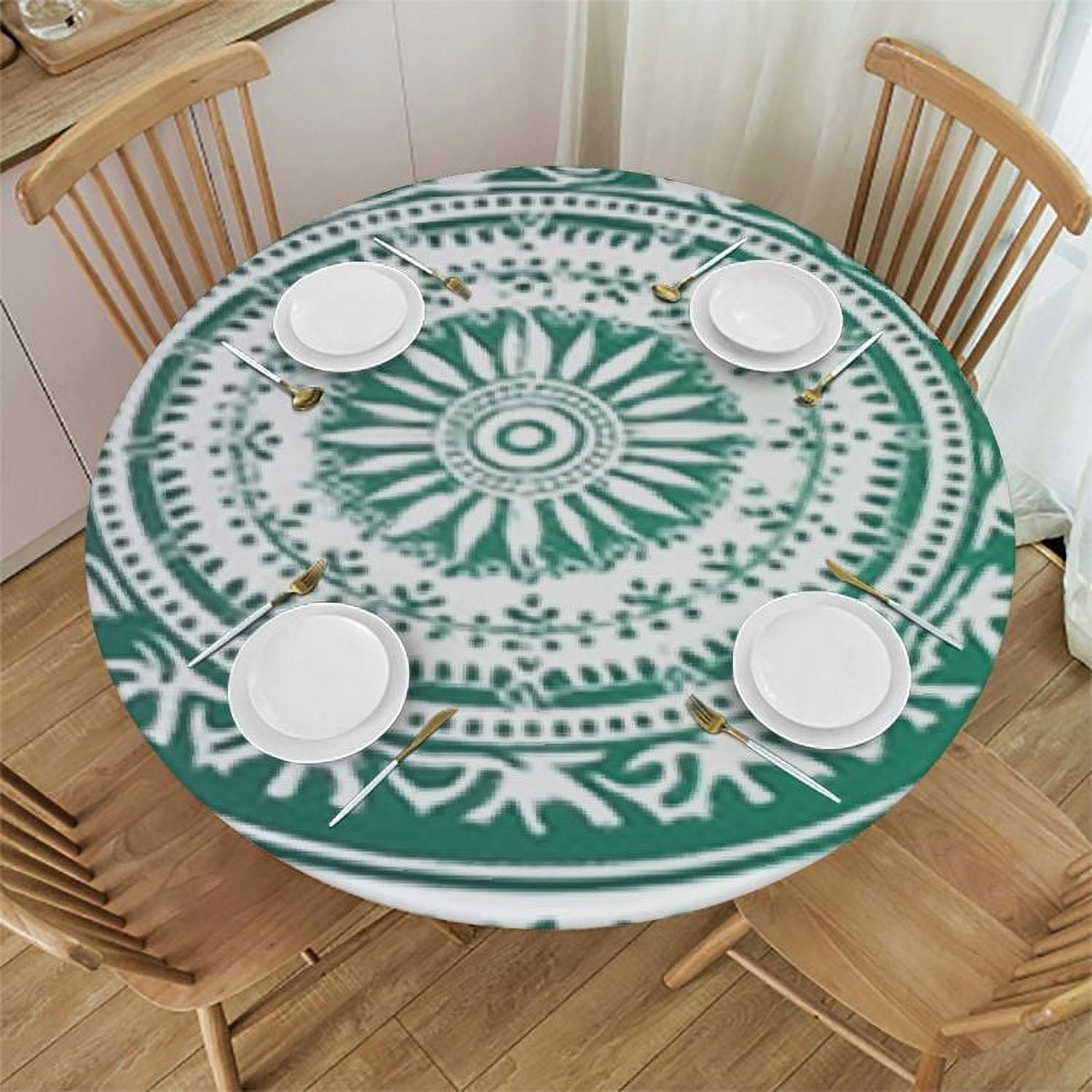ONETECH Teal Grey Boho Round Tablecloth Modern Mandala Art Turquoise ...