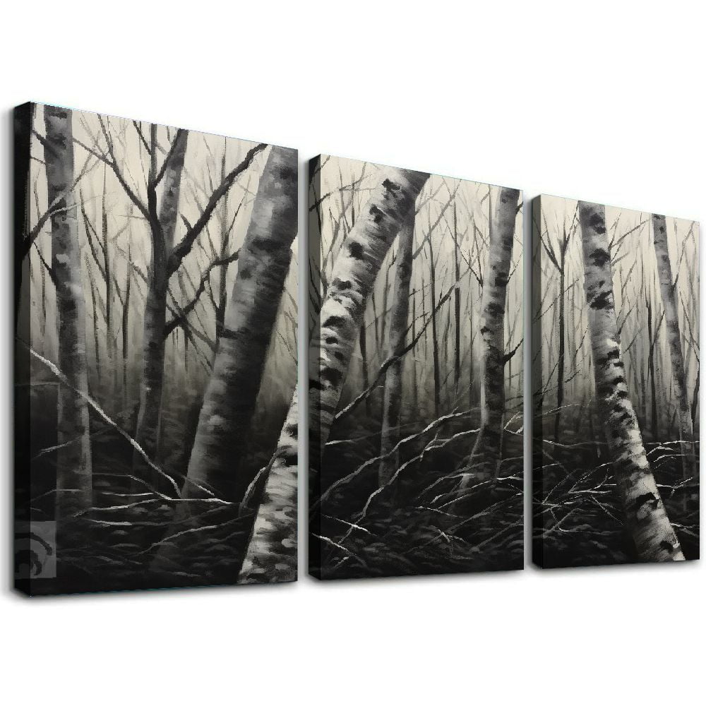 ONETECH The Birch Forest Canvas Prints Wall Art Grey Trees Oil ...