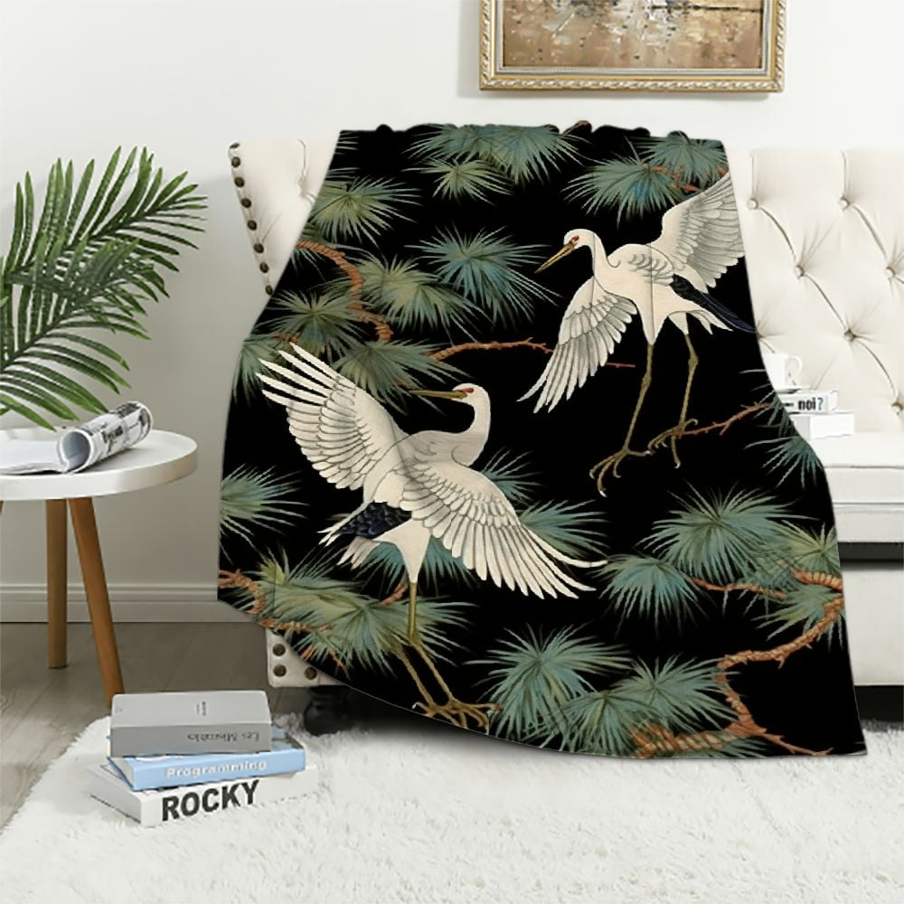 ONETECH Throw Blanket Japanese Bird Asian Dancing Oriental Crane Pine ...